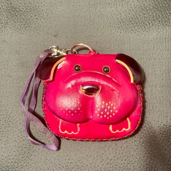 Handmade | Bags | New Handmade Dark Pink Leather Bulldog Coin Wallet ...
